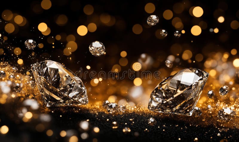 Stunning Close-up of Sparkling Diamonds on Golden Glitter Background ...