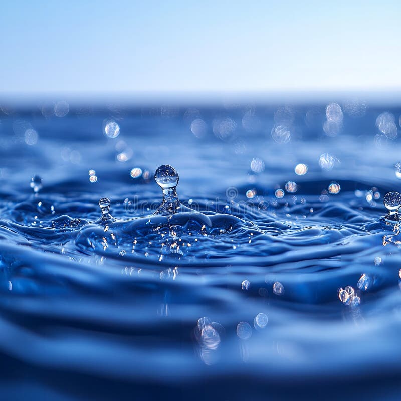 Stunning Close Up of Water Droplets Splashing into Blue Water Surface ...