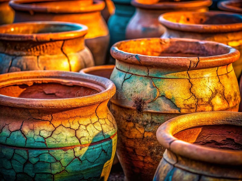 Stunning Closeup of Aged Clay Pots Exploring Texture and Bokeh for a ...