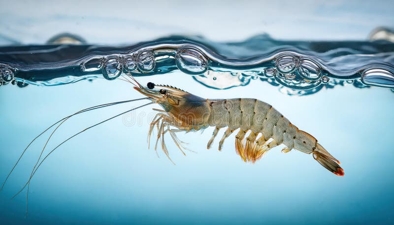 Lone Shrimp Drifting in Crystalclear Aquatic Realm, Vivid Scene ...