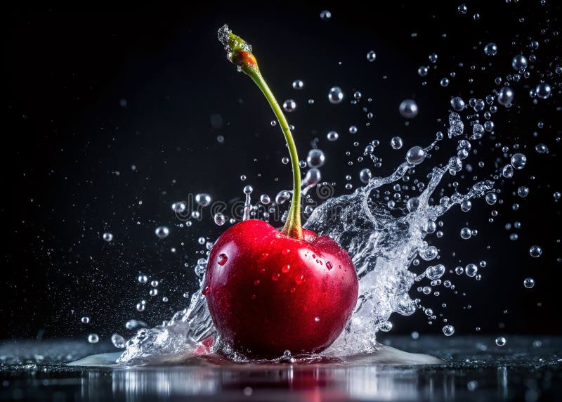 Stunning CloseUp of a Red Cherry Impacted by a Powerful Water Jet ...