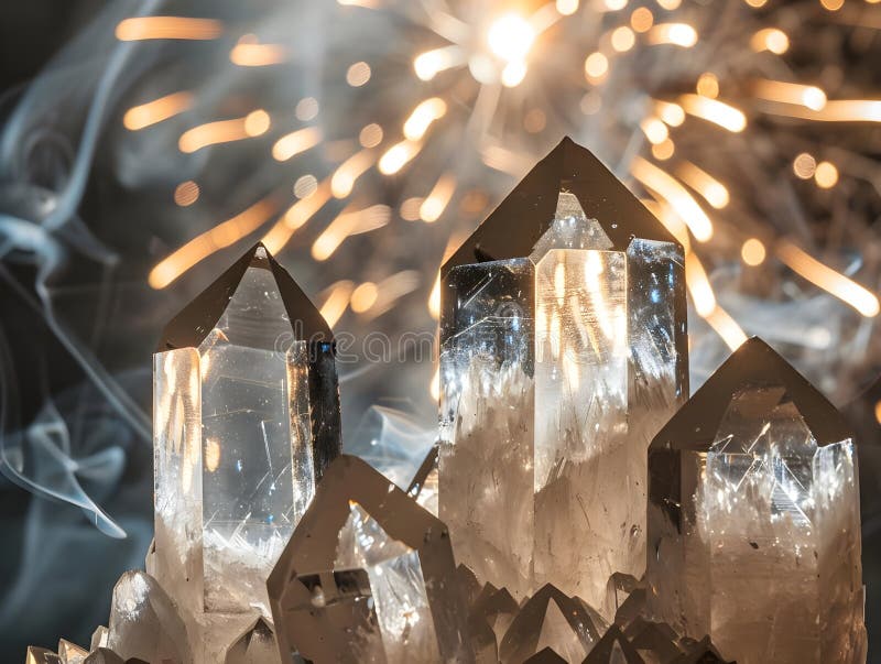 Closeup of Sparkling Quartz Crystal with Fireworks Background ...