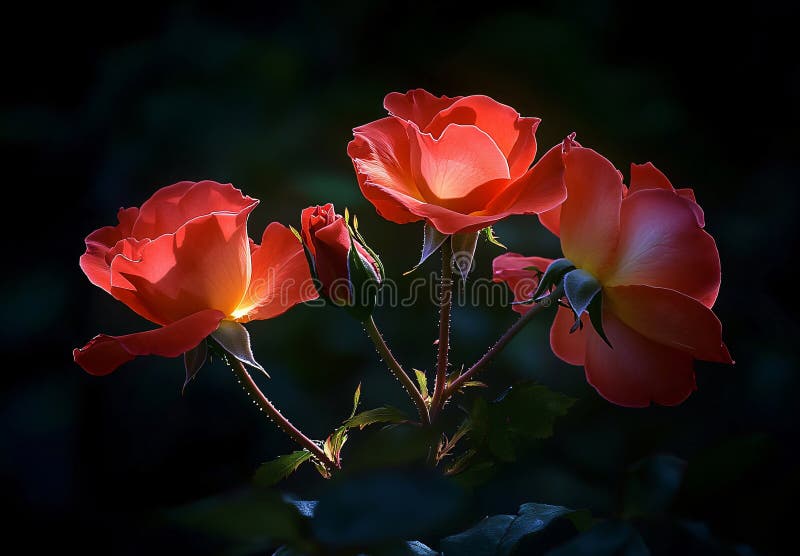Stunning Closeup of Three Orange Roses in Dark High Quality Image Stock ...