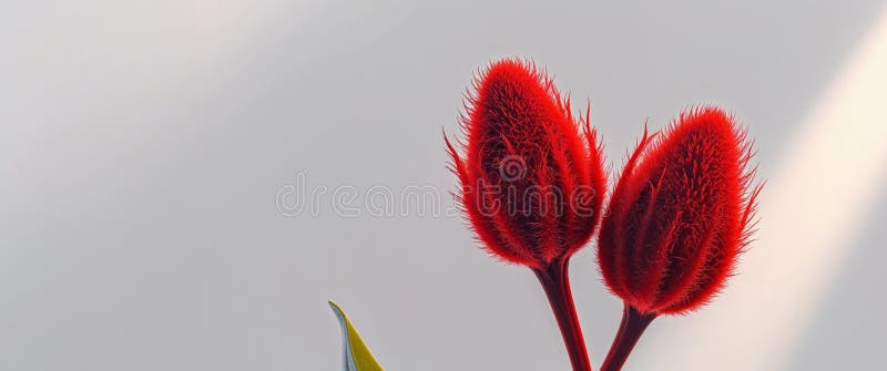 Stunning Closeup of Two Red Flower Buds with Fuzzy Texture. Stock Image ...