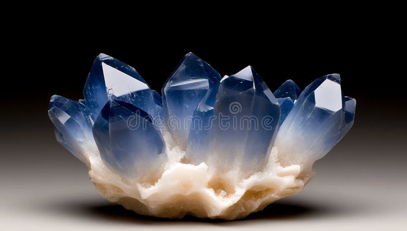 Stunning Cluster of Deep Blue Quartz Crystals on a Beige Matrix ...
