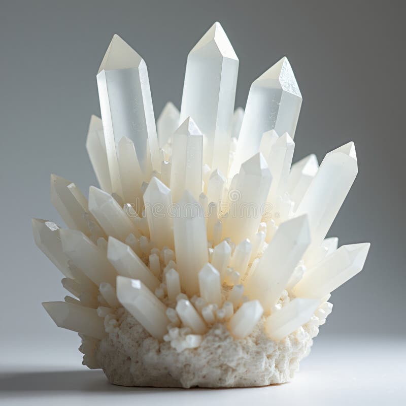 Stunning Cluster of White Quartz Crystals Radiating Beauty Stock ...