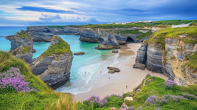 Stunning Coastal Cliffs and Sandy Beach Scene with Turquoise Waters ...