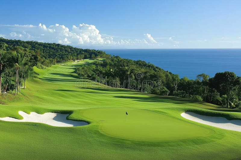 Stunning Coastal Golf Course with Lush Greenery and Ocean View Under ...