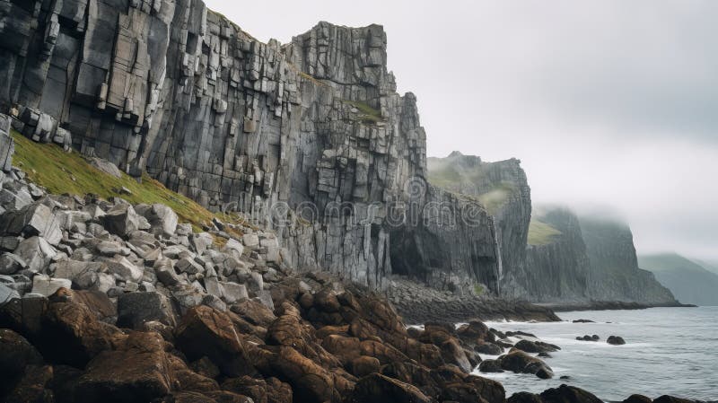 Gloomy Cliff Landscape with Sharp Boulders and Rocks Stock Illustration ...