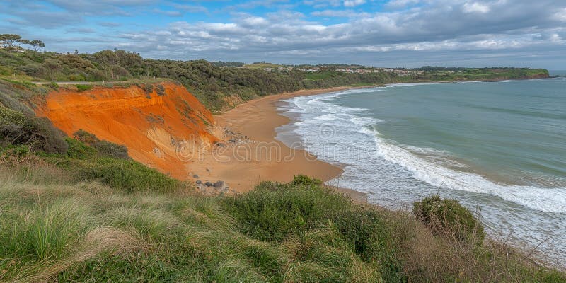 Stunning Coastal Landscape Red Cliffs Ocean Beach Scene Stock ...