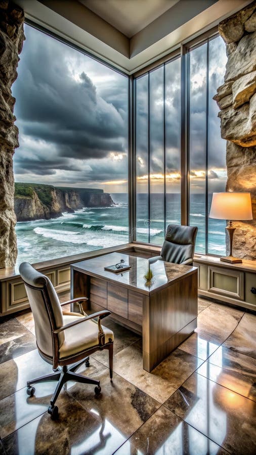 Stunning Coastal Office View with Dramatic Clouds and Ocean Waves Stock ...
