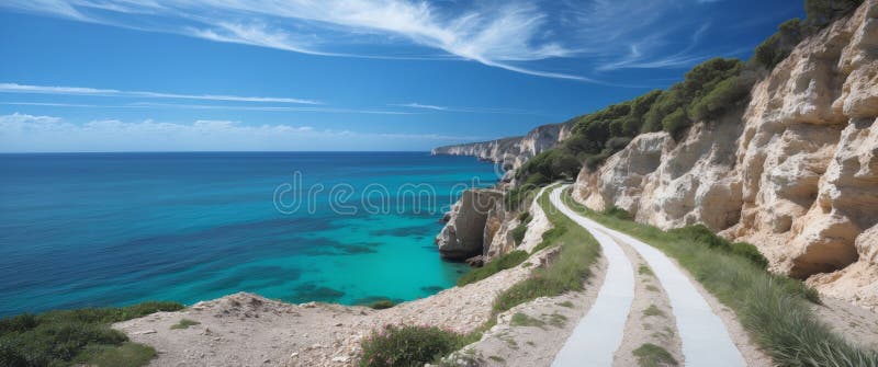 Stunning Coastal Path with Cliffs and Turquoise Waters Under Blue Sky ...