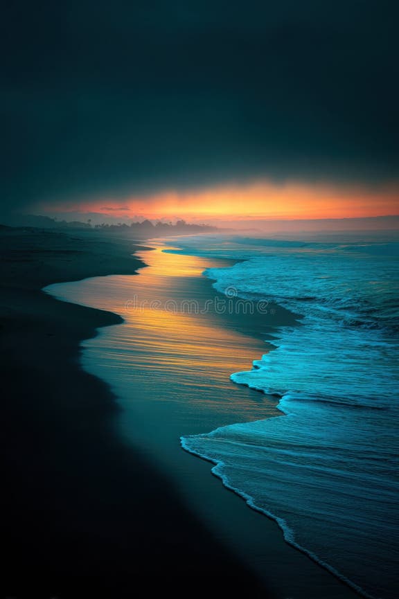 Stunning Coastal Sunrise: a Golden Hour Beachscape Stock Illustration ...