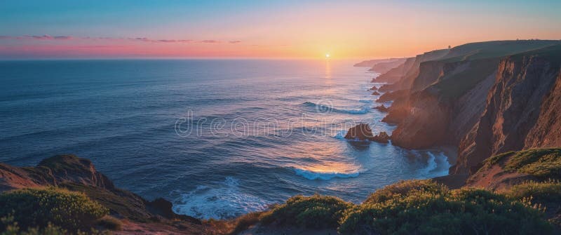 Stunning Coastal Sunset with Cliffs and Ocean View Stock Image - Image ...