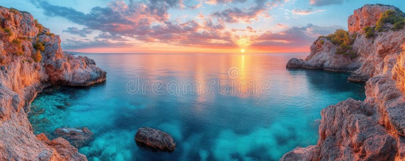 Stunning Coastal Sunset Over Turquoise Water Stock Illustration ...