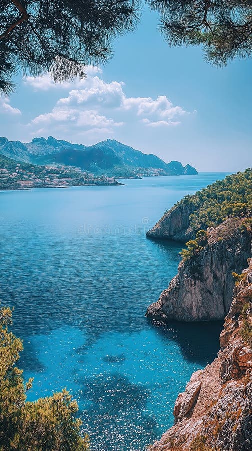 A Stunning Coastal View with Lush Cliffs and Clear Blue Waters Under a ...