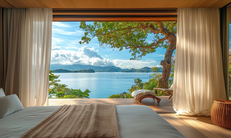 Stunning Coastal View from Modern Bedroom with Large Windows and ...