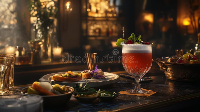 Stunning Cocktail Scene in Upscale Bar with Elegant Decor Stock ...