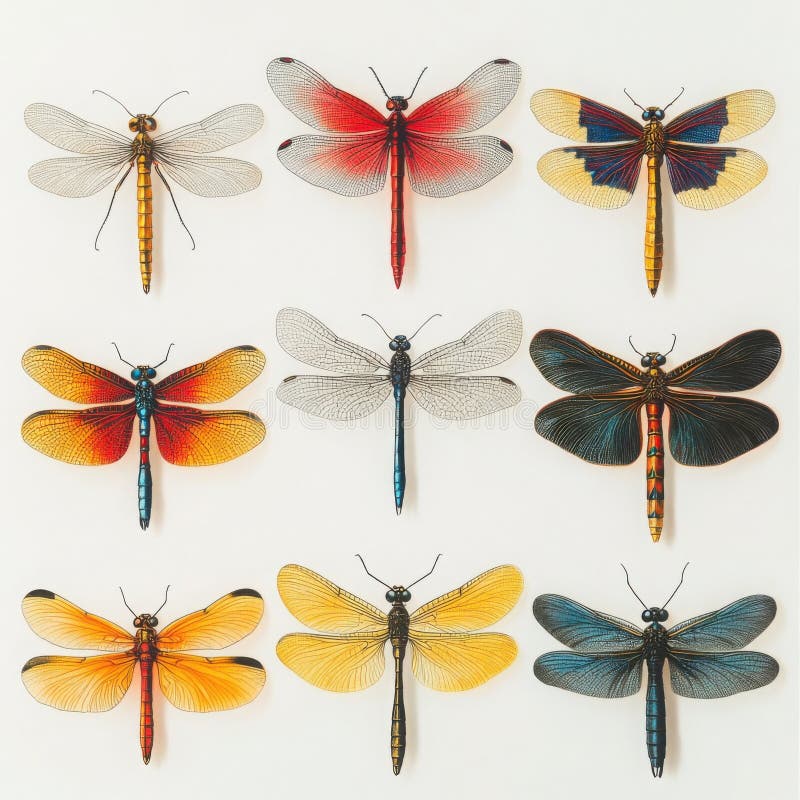 A Stunning Collection of Colorful Dragonfly Illustrations. Stock Photo ...