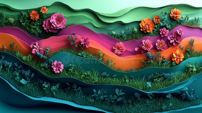 Stunning Colorful Floral Landscape with Layered Textures and Depth ...