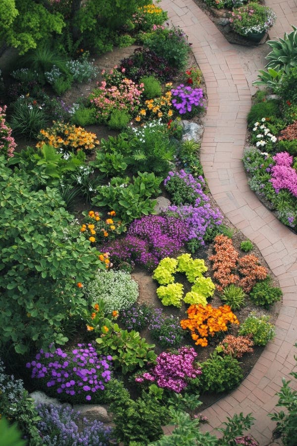 Stunning Colorful Garden Design with Pathways Stock Illustration ...