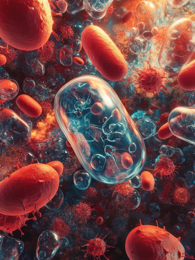 Colorful Microscopic View of Bacteria and Cells in a Vibrant ...