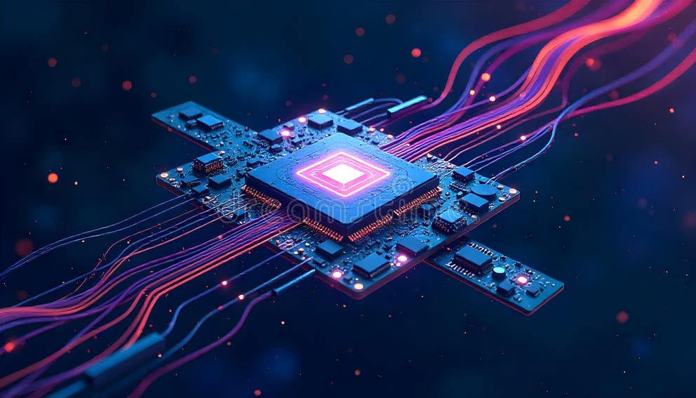 Stunning Computer Chip Glowing with Data Streams, Showcasing Advanced ...