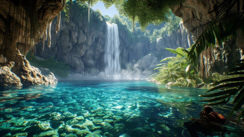 Fantasy Waterfall in a Lush Jungle Stock Photo - Image of generated ...