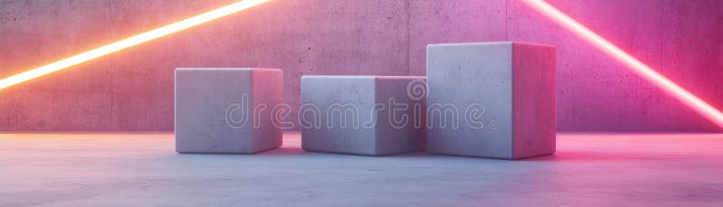 A Stunning Concrete Environment Features Levitating Geometric Cubes ...