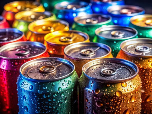 Stunning Condensation Patterns on Sparkling Beverage Cans a Panoramic ...