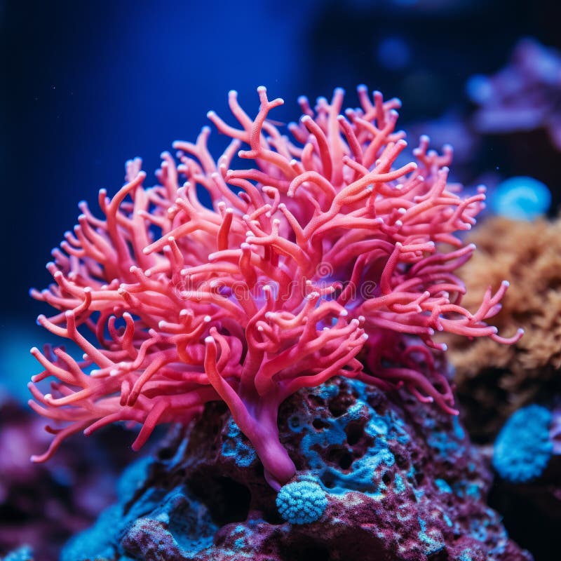 Stunning Coral Image in Dark Pink Under Blue Aquarium Stock ...
