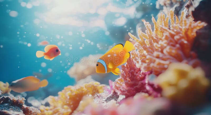 A Stunning Coral Reef Teeming with Tropical Fish and Illuminated by ...