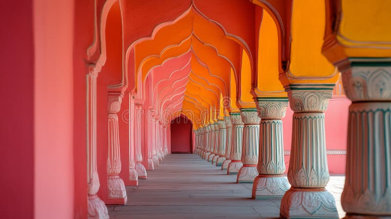 A Stunning Corridor Adorned with Colorful Arches Stock Photo - Image of ...