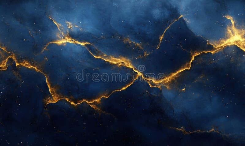 Stunning Cosmic Abstract Background with Golden Lightning and Deep Blue ...
