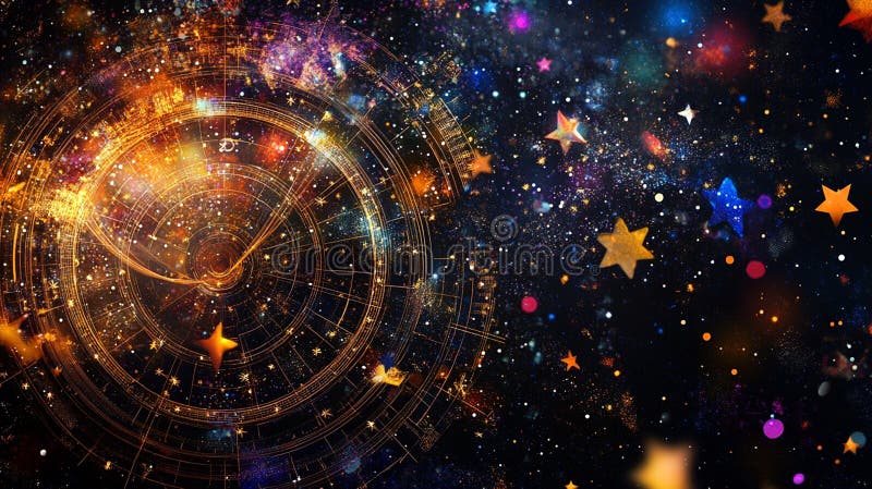 Celestial Clockwork Cosmic Starry Night Sky Abstract Art Design Red ...