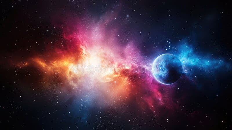 Cosmic 3D Space Wallpaper with a Planet and Colorful Nebula Stock Photo ...