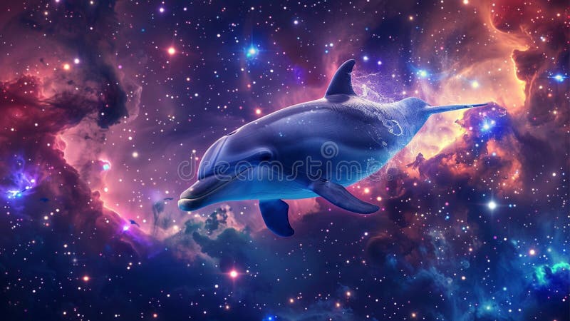 Adorable Dolphins Swimming in a Stunning Dreamy Cosmic Scenario Stock ...