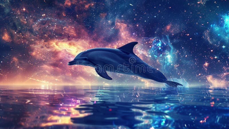Adorable Dolphins Swimming in a Stunning Dreamy Cosmic Scenario Stock ...