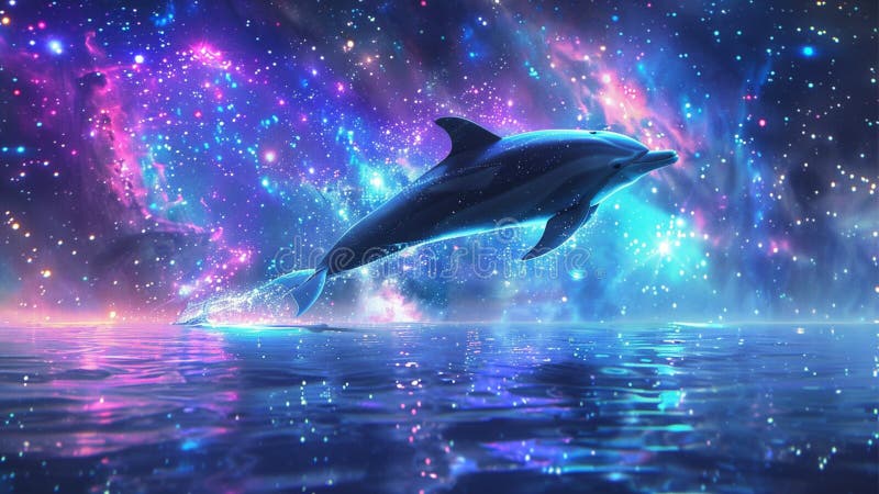 Adorable Dolphins Swimming in a Stunning Dreamy Cosmic Scenario Stock ...