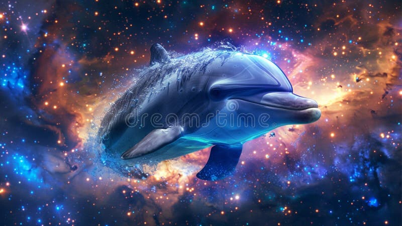 Adorable Dolphins Swimming in a Stunning Dreamy Cosmic Scenario Stock ...