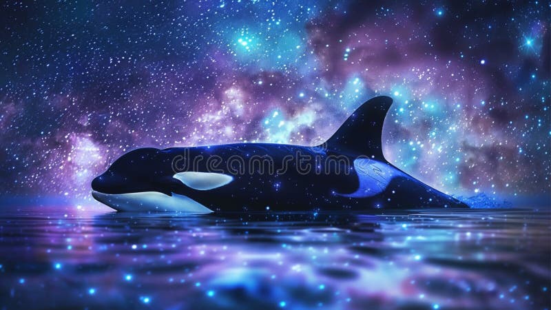 A Beautiful Orca Whale Swimming in a Stunning Dreamy Cosmic Scenario ...