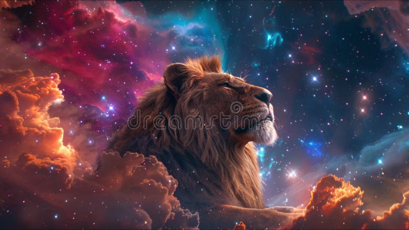Beautiful Majestic Lion in a Stunning Dreamy Cosmic Background Stock ...