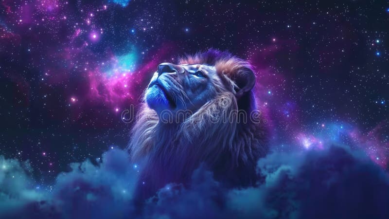 Beautiful Majestic Lion in a Stunning Dreamy Cosmic Background Stock ...