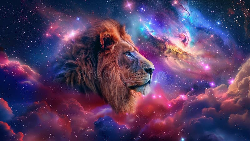Beautiful Majestic Lion in a Stunning Dreamy Cosmic Background Stock ...