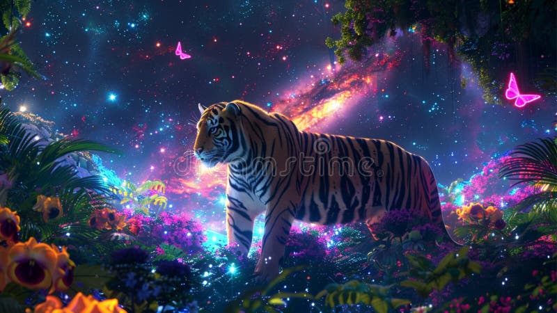 Beautiful Majestic Tigress in a Stunning Dreamy Forest with Neon ...