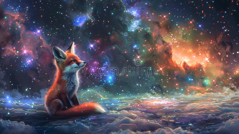 Beautiful Cosmic Fox in a Starry Nebula Background Stock Illustration ...