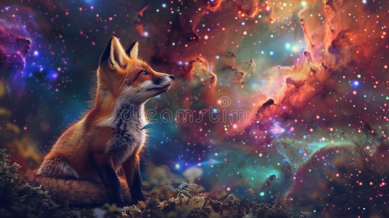 Beautiful Cosmic Fox in a Starry Nebula Background Stock Illustration ...