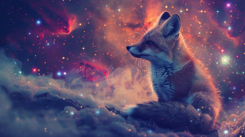 Beautiful Cosmic Fox in a Starry Nebula Background Stock Illustration ...