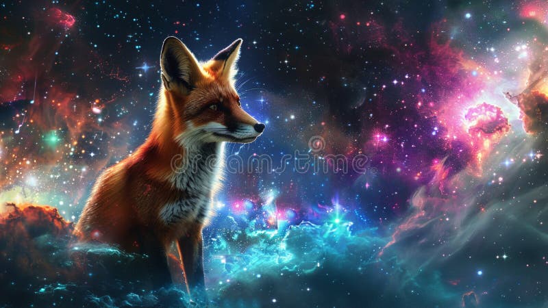 Beautiful Cosmic Fox in a Starry Nebula Background Stock Illustration ...