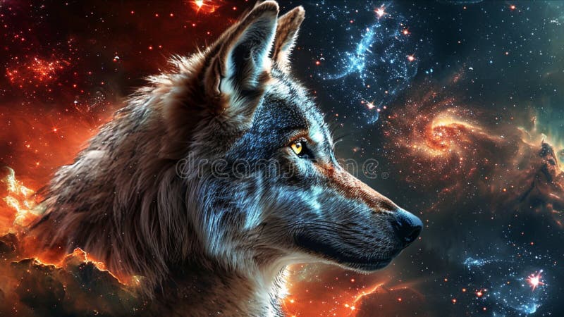 Cosmic Lonely Wolf in a Beautiful Forest in a Starry Nebula Background ...